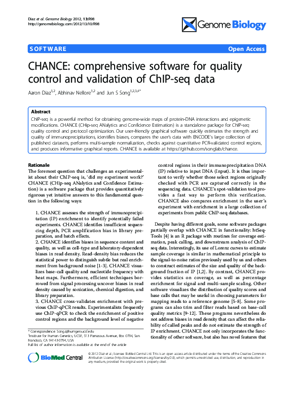 (PDF) CHANCE: comprehensive software for quality control and validation of ChIP-seq data