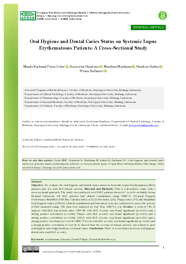 (PDF) Oral Hygiene and Dental Caries Status on Systemic Lupus ...