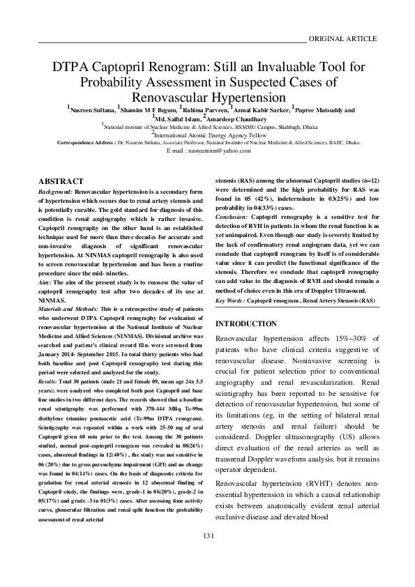 (PDF) DTPA Captopril Renogram: Still an Invaluable Tool for Probability ...