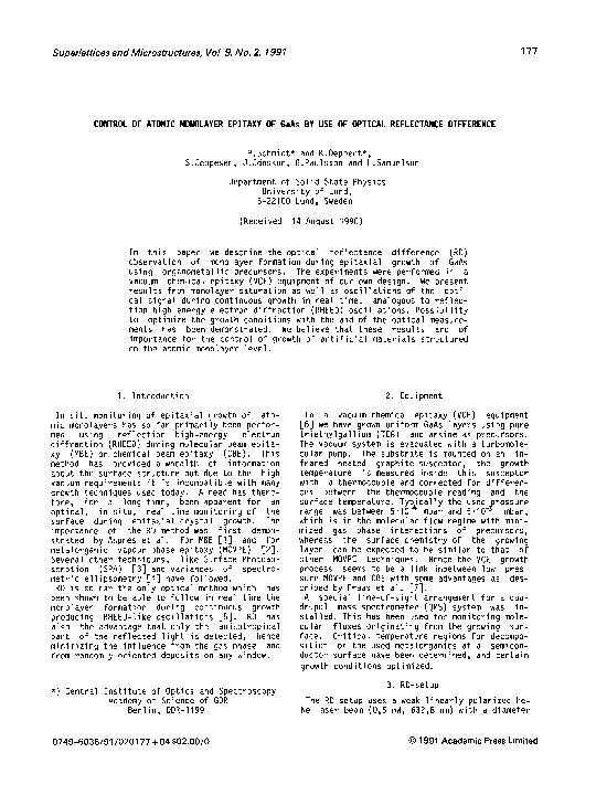 (PDF) Control of atomic monolayer epitaxy of GaAs by use of optical ...