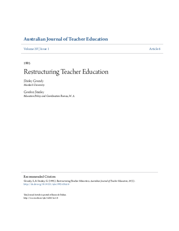 (PDF) Restructuring Teacher Education