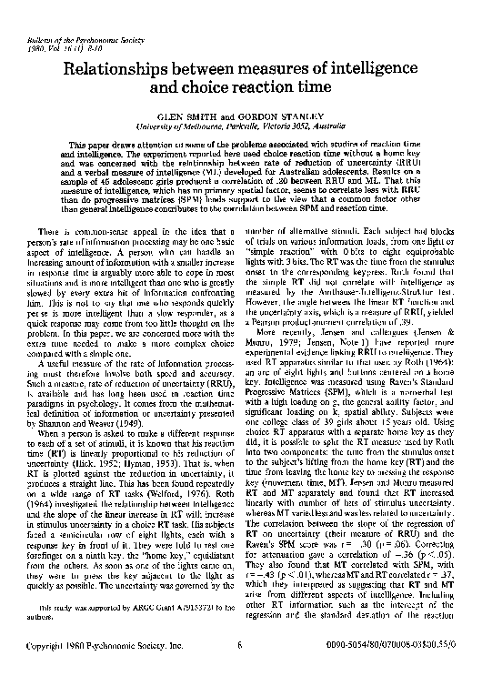 (PDF) Relationships between measures of intelligence and choice ...