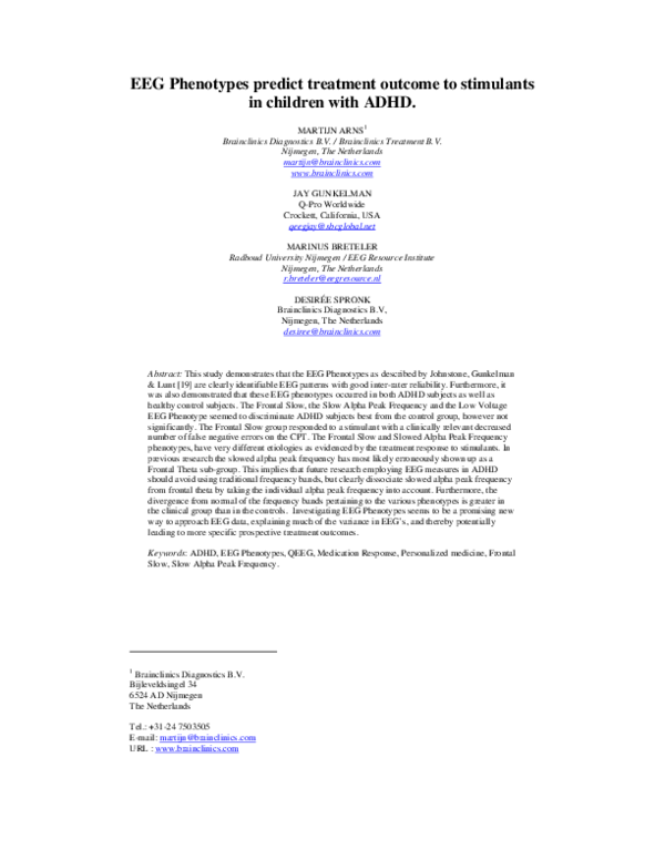 (PDF) Eeg Phenotypes Predict Treatment Outcome to Stimulants in ...