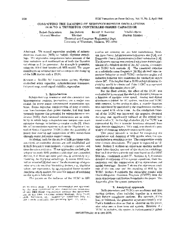 (PDF) Computing the damping of subsynchronous oscillations due to a ...