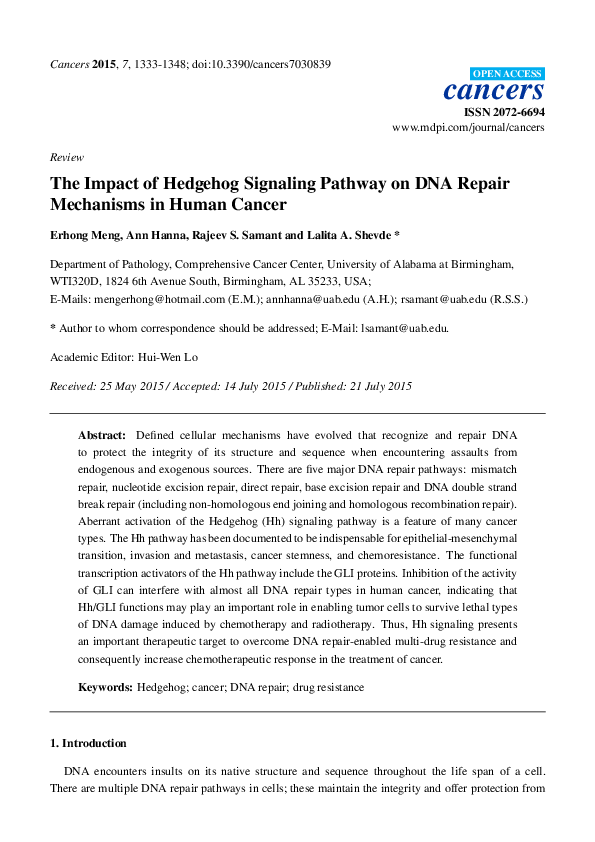 (PDF) The Impact of Hedgehog Signaling Pathway on DNA Repair Mechanisms ...