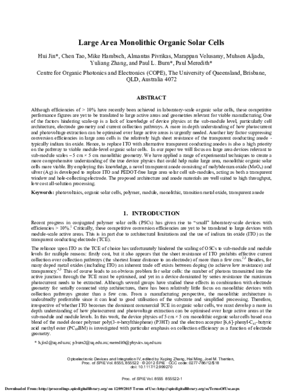 (PDF) Large area monolithic organic solar cells