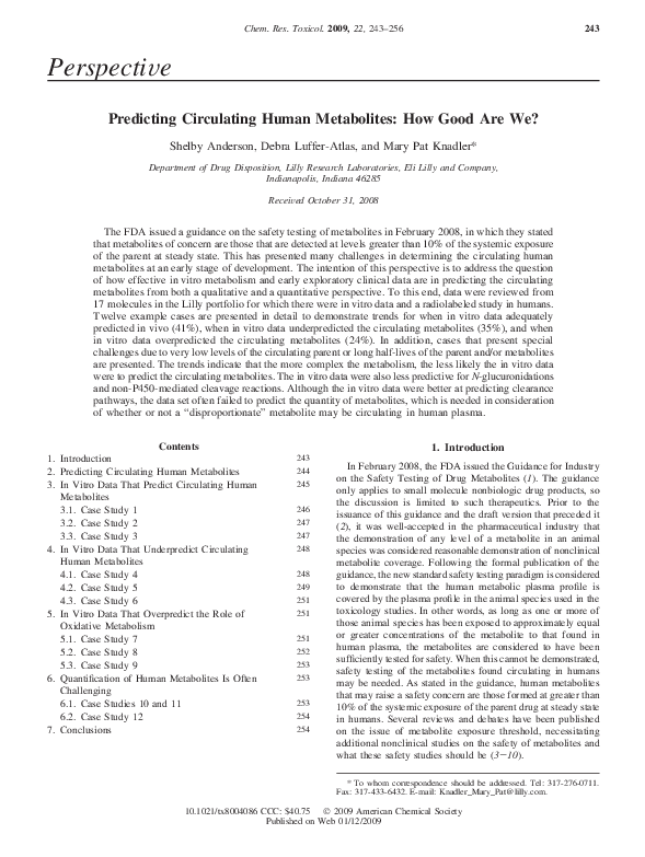 (PDF) Predicting Circulating Human Metabolites: How Good Are We?