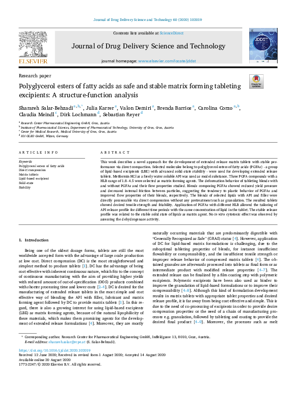 (PDF) Polyglycerol esters of fatty acids as safe and stable matrix ...