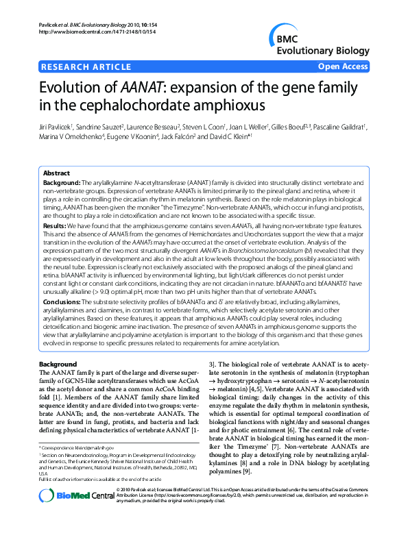 (PDF) Evolution of AANAT: expansion of the gene family in the ...