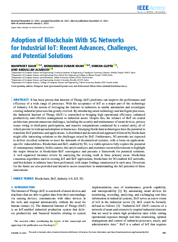 (PDF) Adoption of Blockchain With 5G Networks for Industrial IoT: Recent Advances, Challenges ...