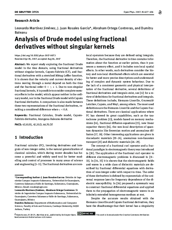 (PDF) Analysis of Drude model using fractional derivatives without ...