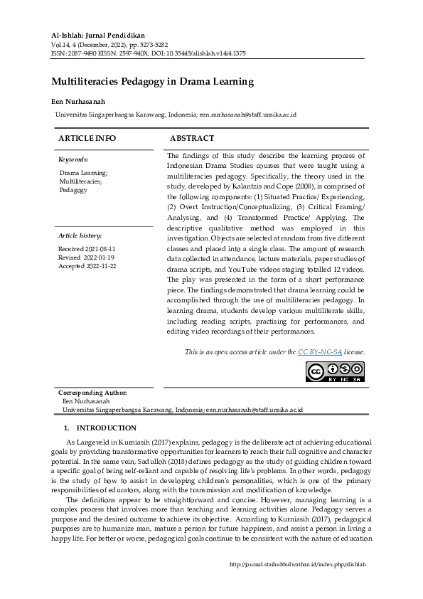 (PDF) Multiliteracy Pedagogy in Teaching Indonesian Drama Study Course
