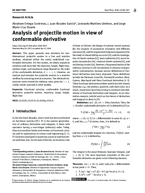 (PDF) Analysis of projectile motion in view of conformable derivative