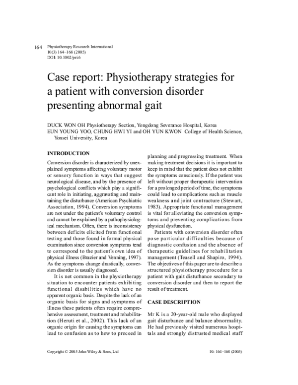 (PDF) Physiotherapy strategies for a patient with conversion disorder ...