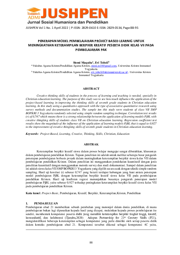 (PDF) Penerapan Model Pembelajaran Project Based Learnig Untuk Meningkatkan Keterampilan ...