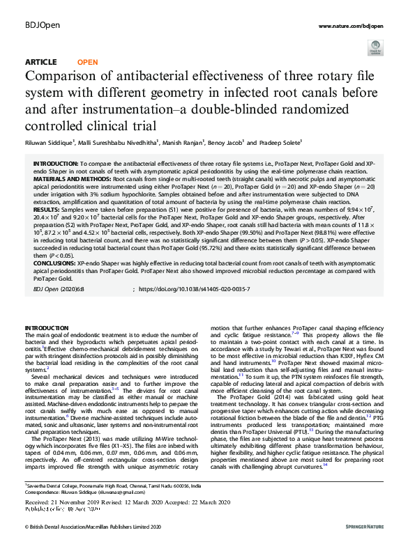 (PDF) Comparison of antibacterial effectiveness of three rotary file system with different ...