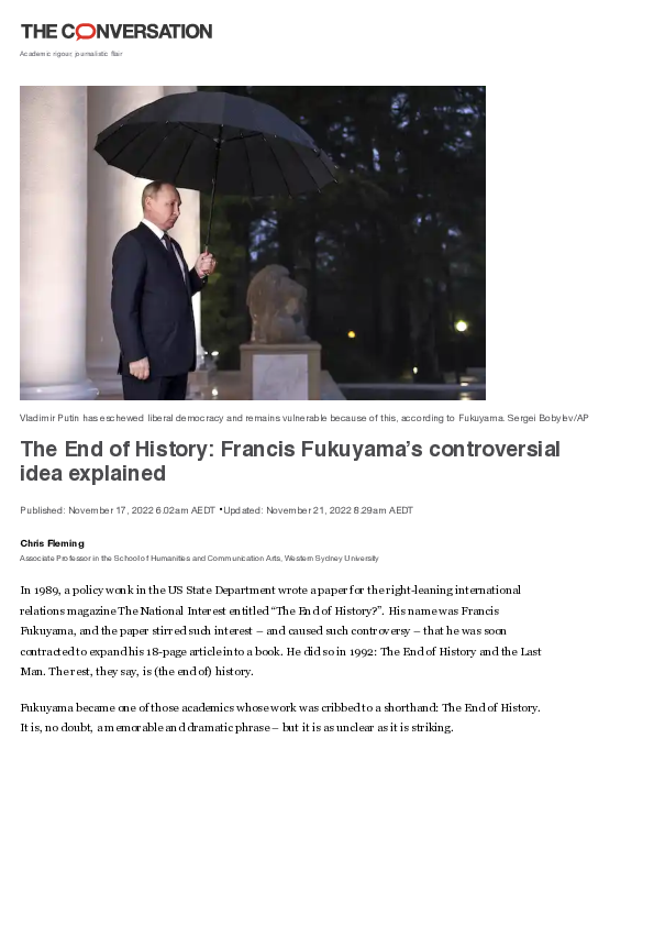 (PDF) The End of History-Francis Fukuyama's controversial idea explained
