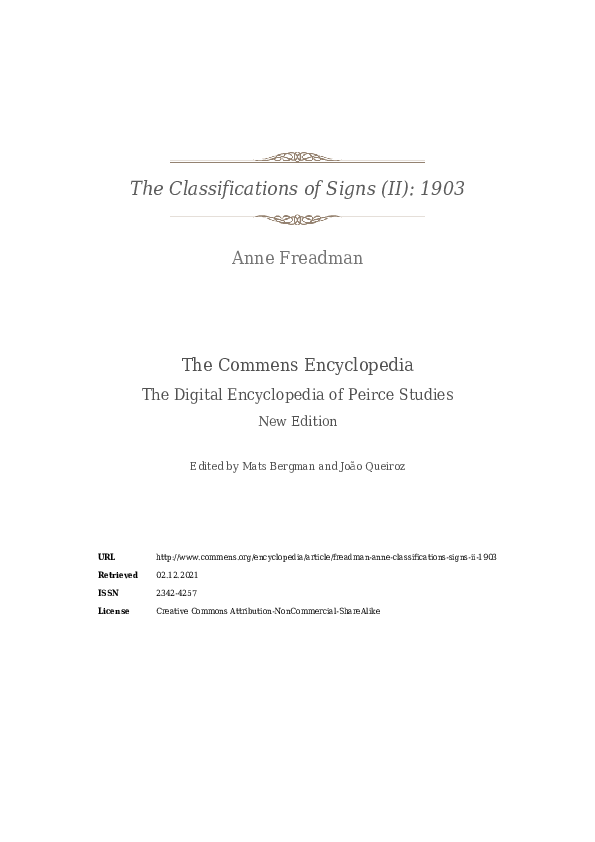 (PDF) The classification of signs (II): 1903