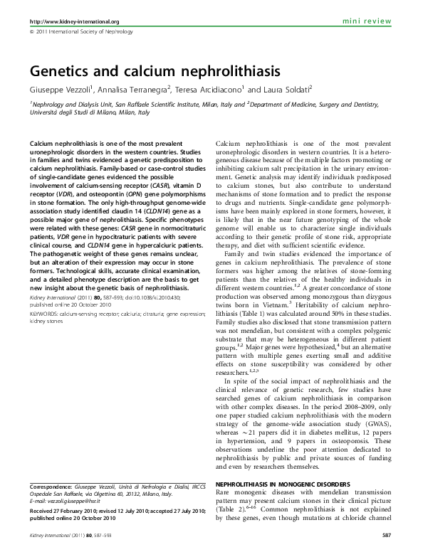 (PDF) Genetics and calcium nephrolithiasis