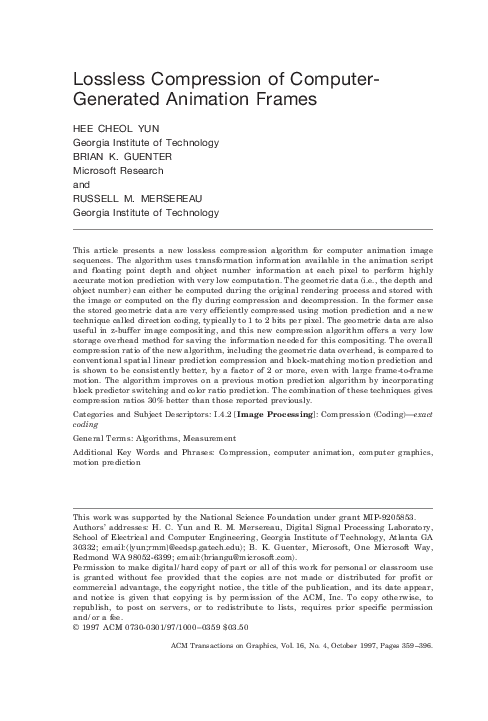 (PDF) Lossless compression of computer generated animation frames