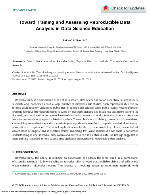 (PDF) Toward Training and Assessing Reproducible Data Analysis in Data Science Education