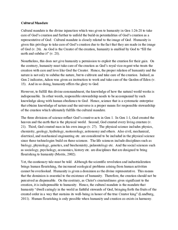 (DOC) Cultural Mandate