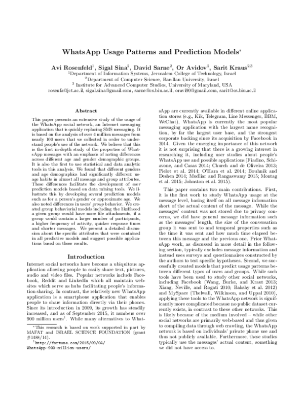 (PDF) WhatsApp Usage Patterns and Prediction Models