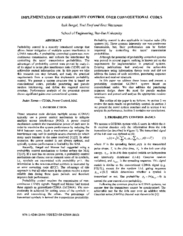 (PDF) Implementation of probability control over convolutional codes