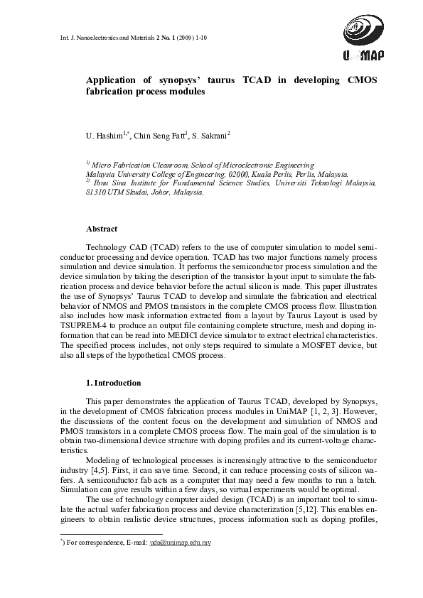Pdf Application Of Synopsys Taurus Tcad In Developing Cmos Fabrication Process Modules