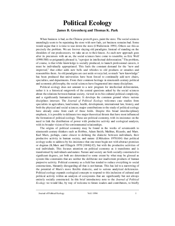 (PDF) Political Ecology
