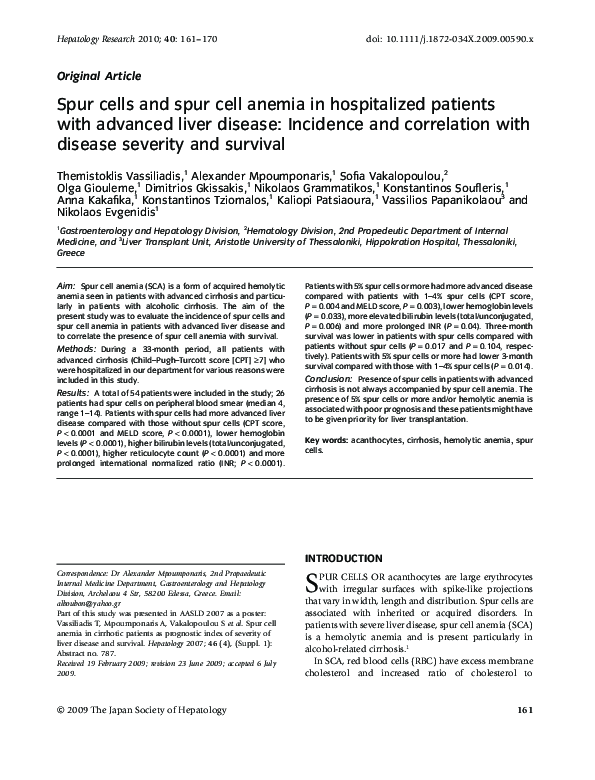 (PDF) Spur cells and spur cell anemia in hospitalized patients with ...