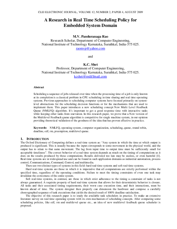 (PDF) A Research in Real Time Scheduling Policy for Embedded System Domain