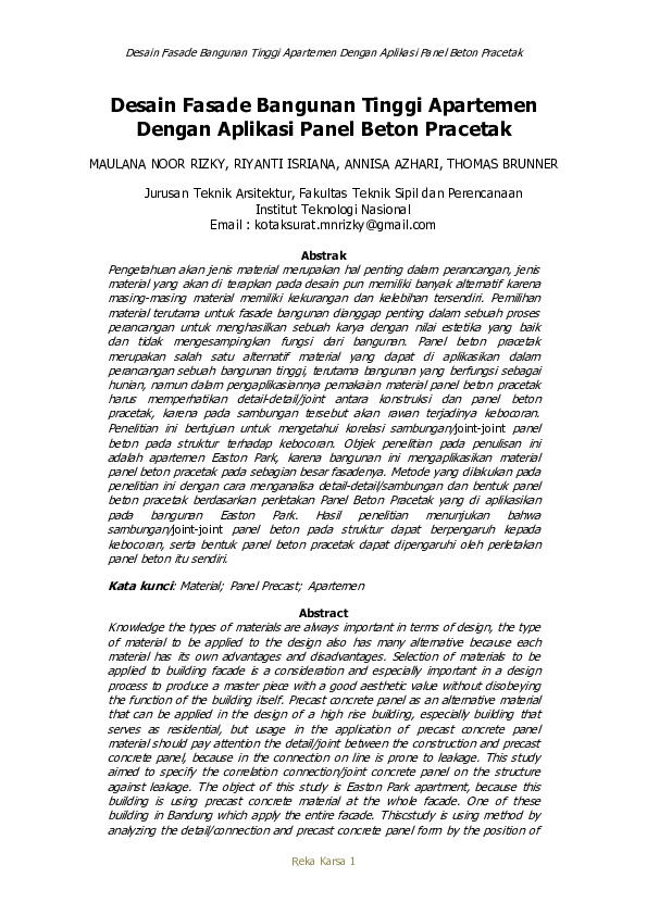 (PDF) Desain Fasade Bangunan Tinggi Apartemen Dengan Aplikasi Panel Beton Pracetak