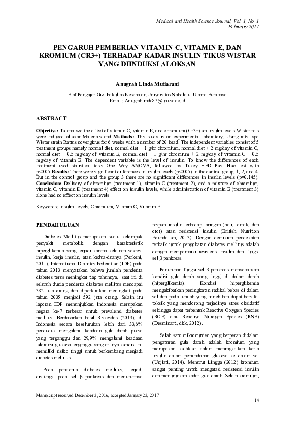 (PDF) Pengaruh Pemberian Vitamin C, Vitamin E, Dan Kromium (CR3 ...