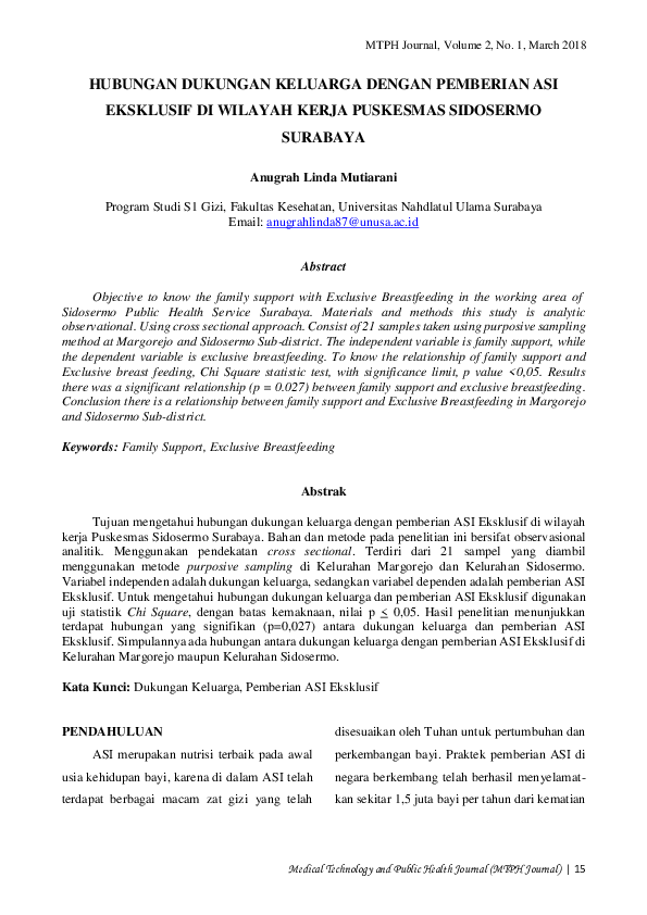 (PDF) Hubungan Dukungan Keluarga Dengan Pemberian Asi Eksklusif DI Wilayah Kerja Puskesmas ...