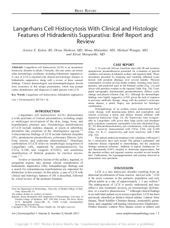 (PDF) Langerhans Cell Histiocytosis With Clinical and Histologic ...