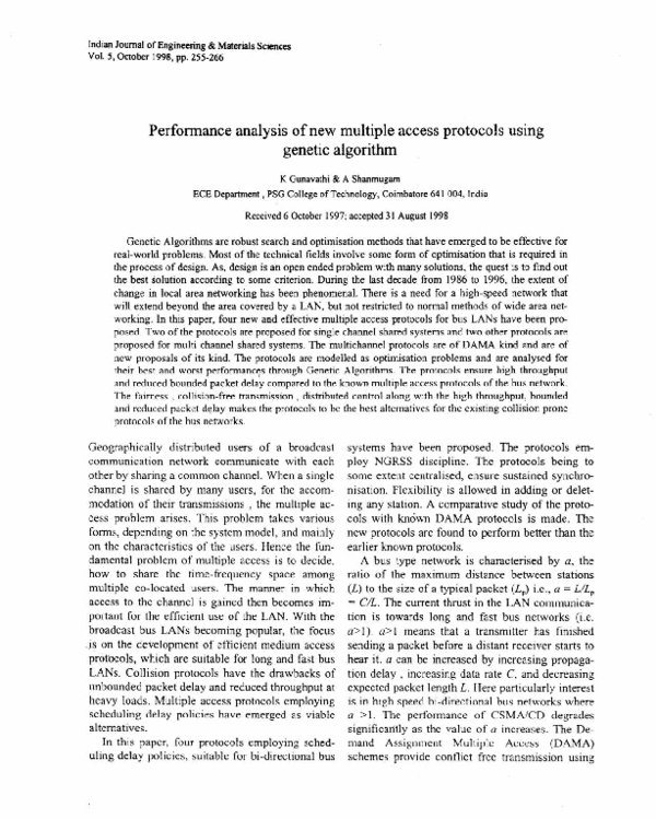 Pdf Performance Analysis Of New Multiple Access Protocols Using Genetic Algorithm