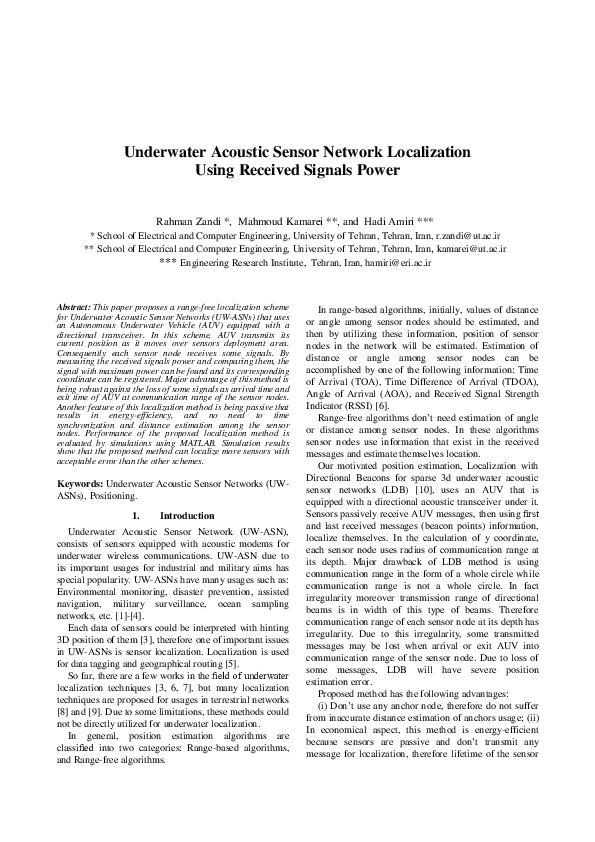 (PDF) Underwater acoustic sensor network localization using four ...