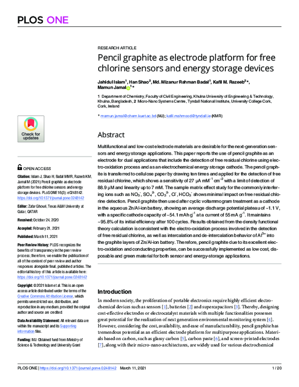 (PDF) Pencil graphite as electrode platform for free chlorine sensors and energy storage devices