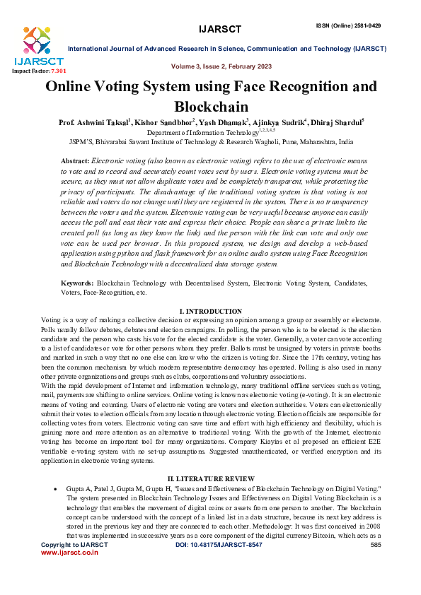 (PDF) Online Voting System using Face Recognition and Blockchain | Yash Dhamak - Academia.edu