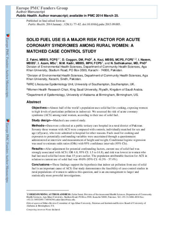 (PDF) Solid fuel use is a major risk factor for acute coronary ...