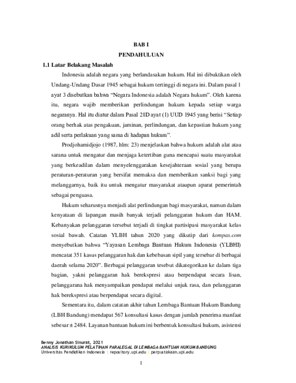 (PDF) ANALISIS KURIKULUM PELATIHAN PARALEGAL DI LEMBAGA BANTUAN HUKUM BANDUNG (Studi Deskriptif ...