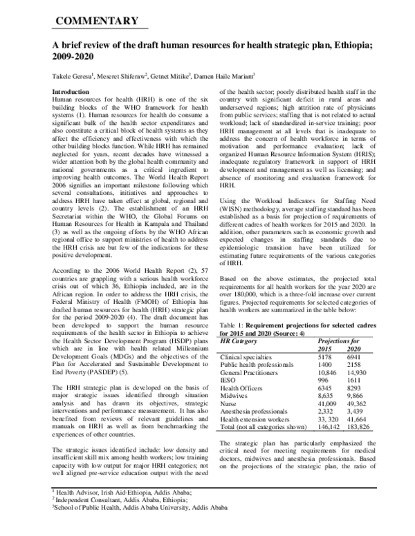 (PDF) Commentary: A brief review of the draft human resources for ...