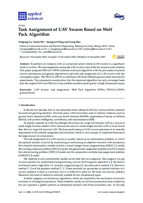 Pdf Task Assignment Of Uav Swarm Based On Wolf Pack Algorithm Yingtong Lu 