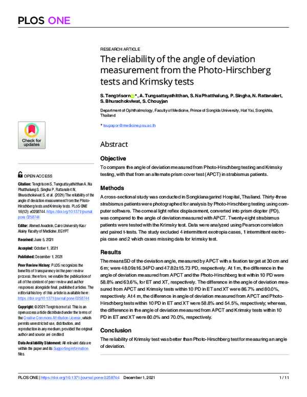 (PDF) The reliability of the angle of deviation measurement from the ...