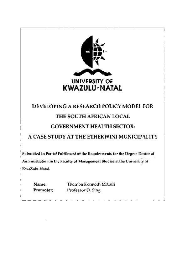 (PDF) Developing a research policy model for the South African local ...