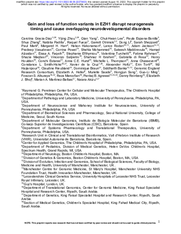 Pdf Gain And Loss Of Function Variants In Ezh1 Disrupt Neurogenesis Timing And Cause