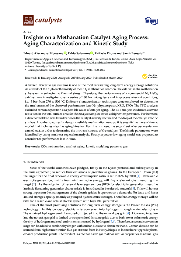 (PDF) Insights on a Methanation Catalyst Aging Process: Aging ...