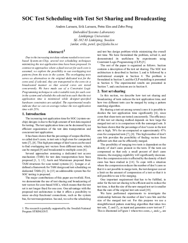(PDF) SOC Test Scheduling with Test Set Sharing and Broadcasting