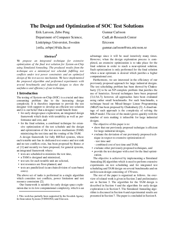 Pdf The Design And Optimization Of Soc Test Solutions